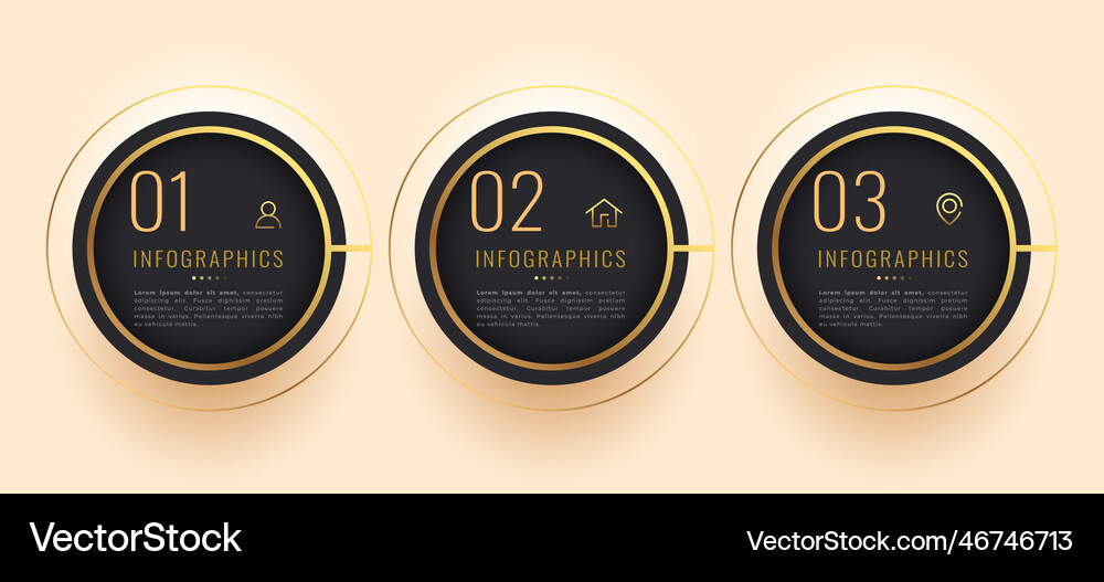 Eye-catching three steps golden infographic banner