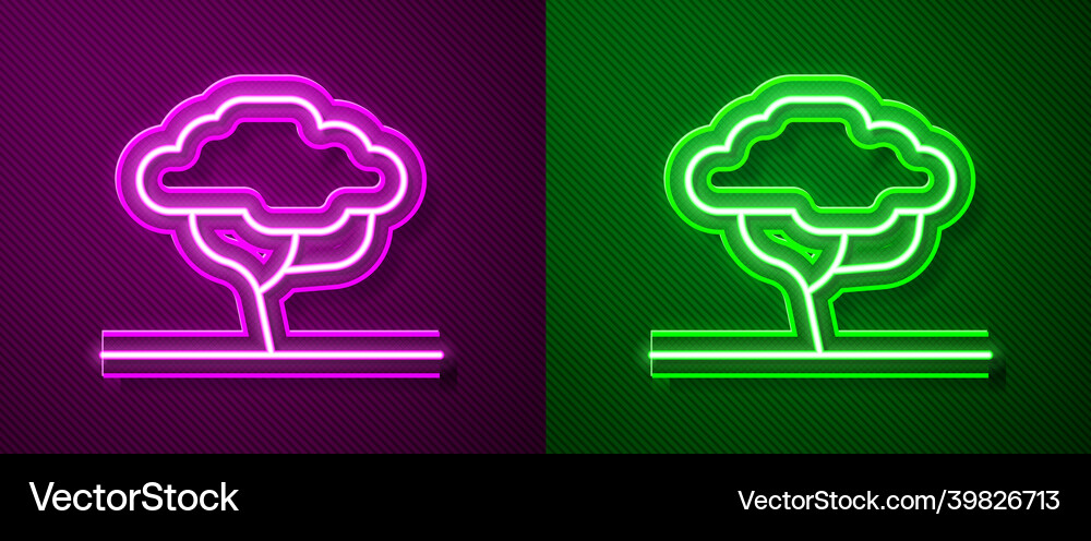Glowing neon line african tree icon isolated Vector Image