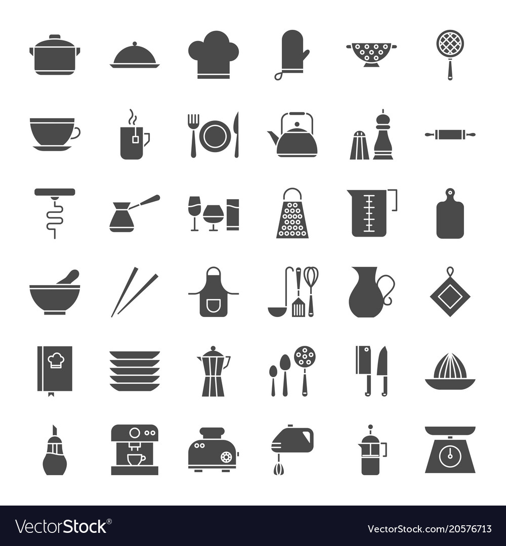 Kitchen utensils solid web icons Royalty Free Vector Image