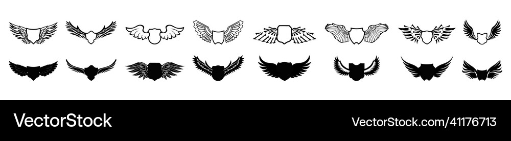 Set of blank shields with wings Royalty Free Vector Image