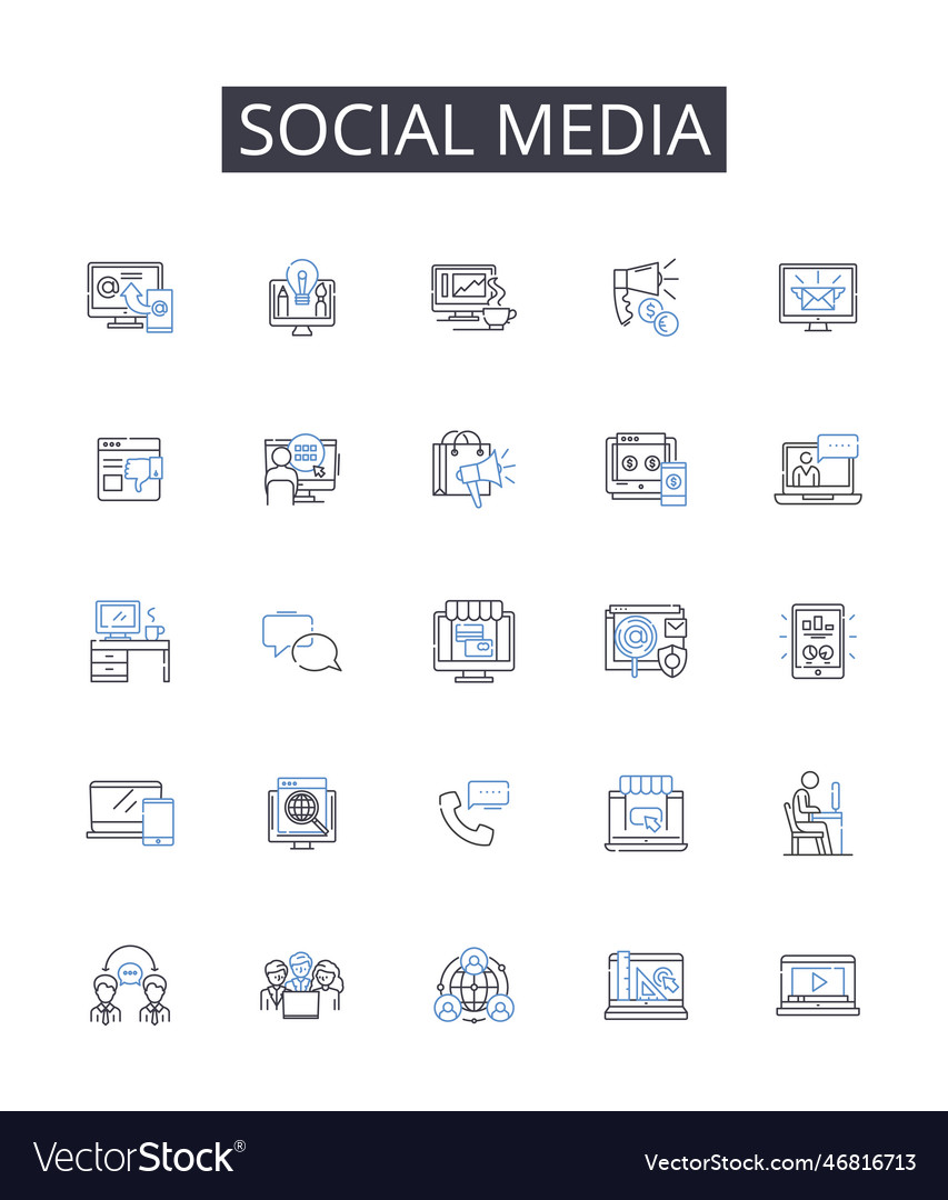Social media line icons collection digital Vector Image