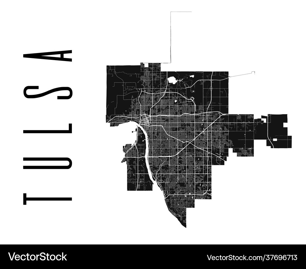 Tulsa map detailed city poster Royalty Free Vector Image