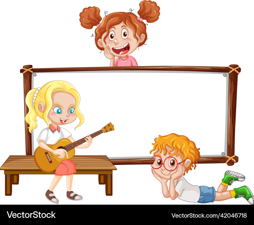 Board template with happy kids Royalty Free Vector Image