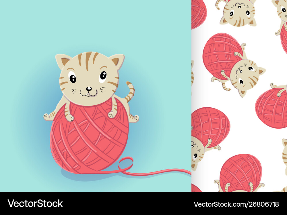 Crazy little kitten playing with a big ball Vector Image