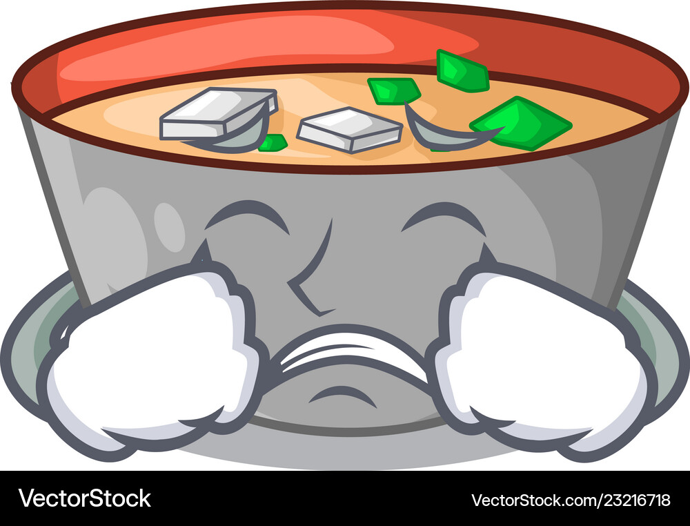 Crying miso soup bowl on table character Vector Image