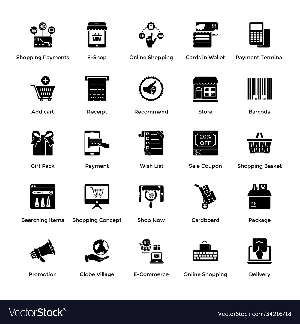 E commerce solid pack Royalty Free Vector Image