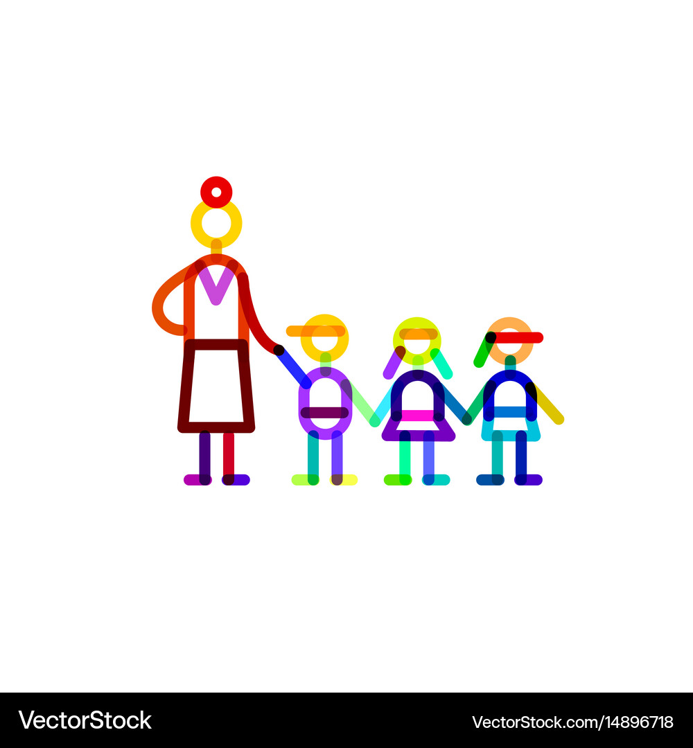 Group educator and three kids symbol kindergarten Vector Image