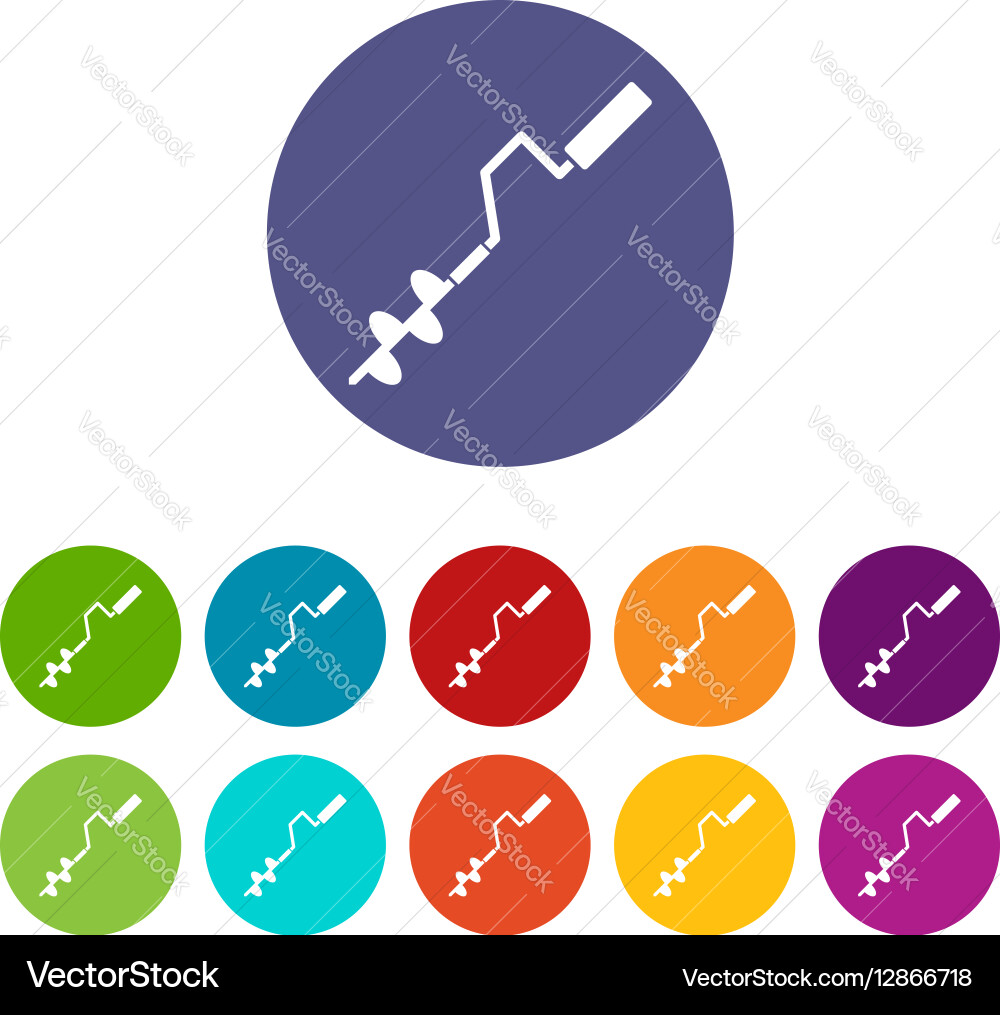 Hand operated ice auger set icons Royalty Free Vector Image