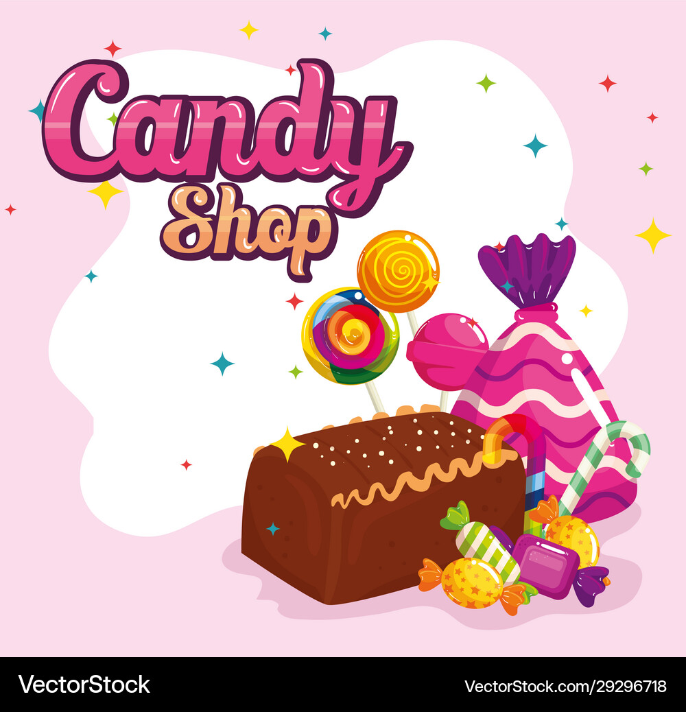 Poster candy shop with chocolate cake Royalty Free Vector