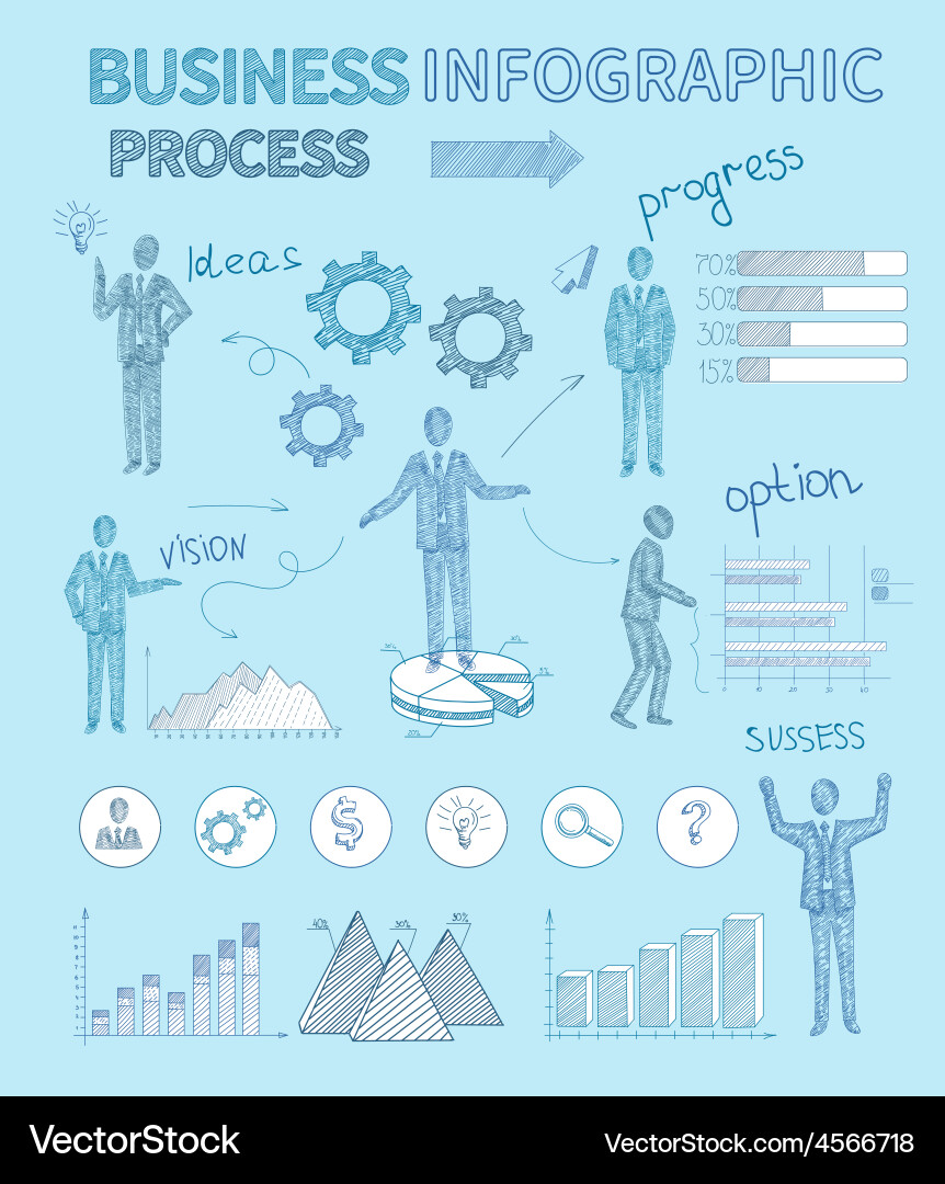 Sketch business people infographics Royalty Free Vector