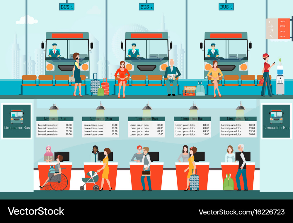 Bus terminal with limousine people Royalty Free Vector Image