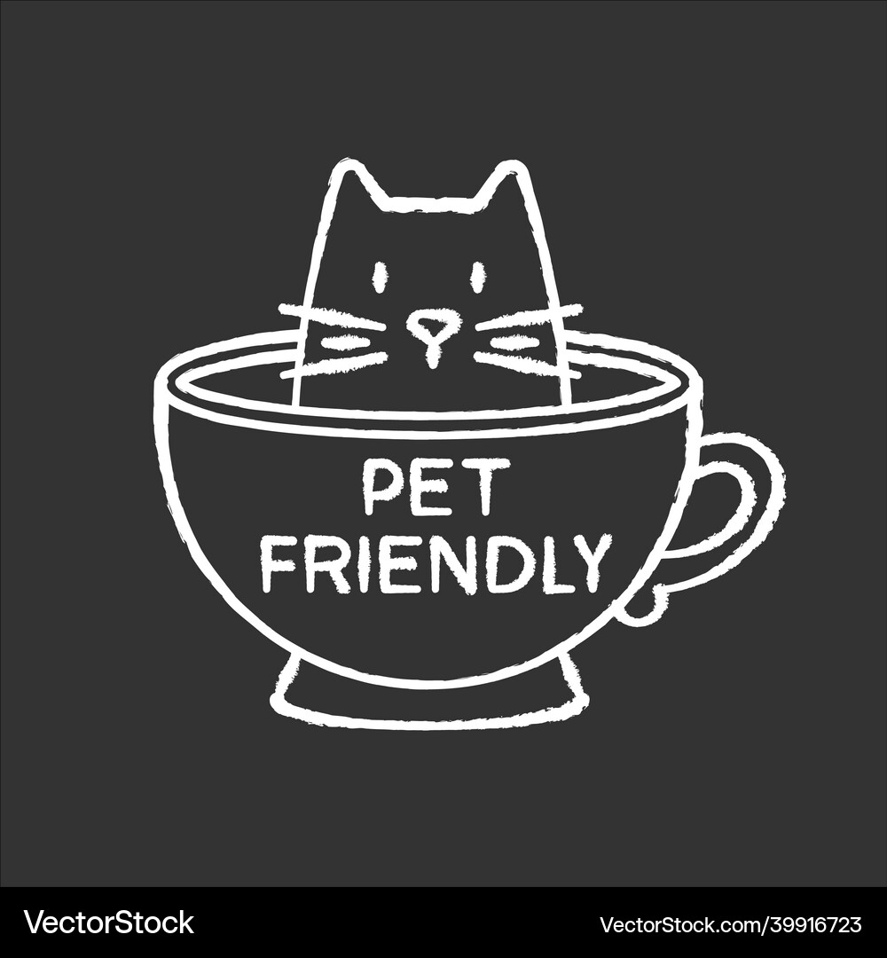 Cat friendly cafe chalk white icon on black Vector Image