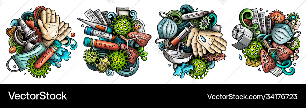 Epidemic cartoon doodle designs set Royalty Free Vector