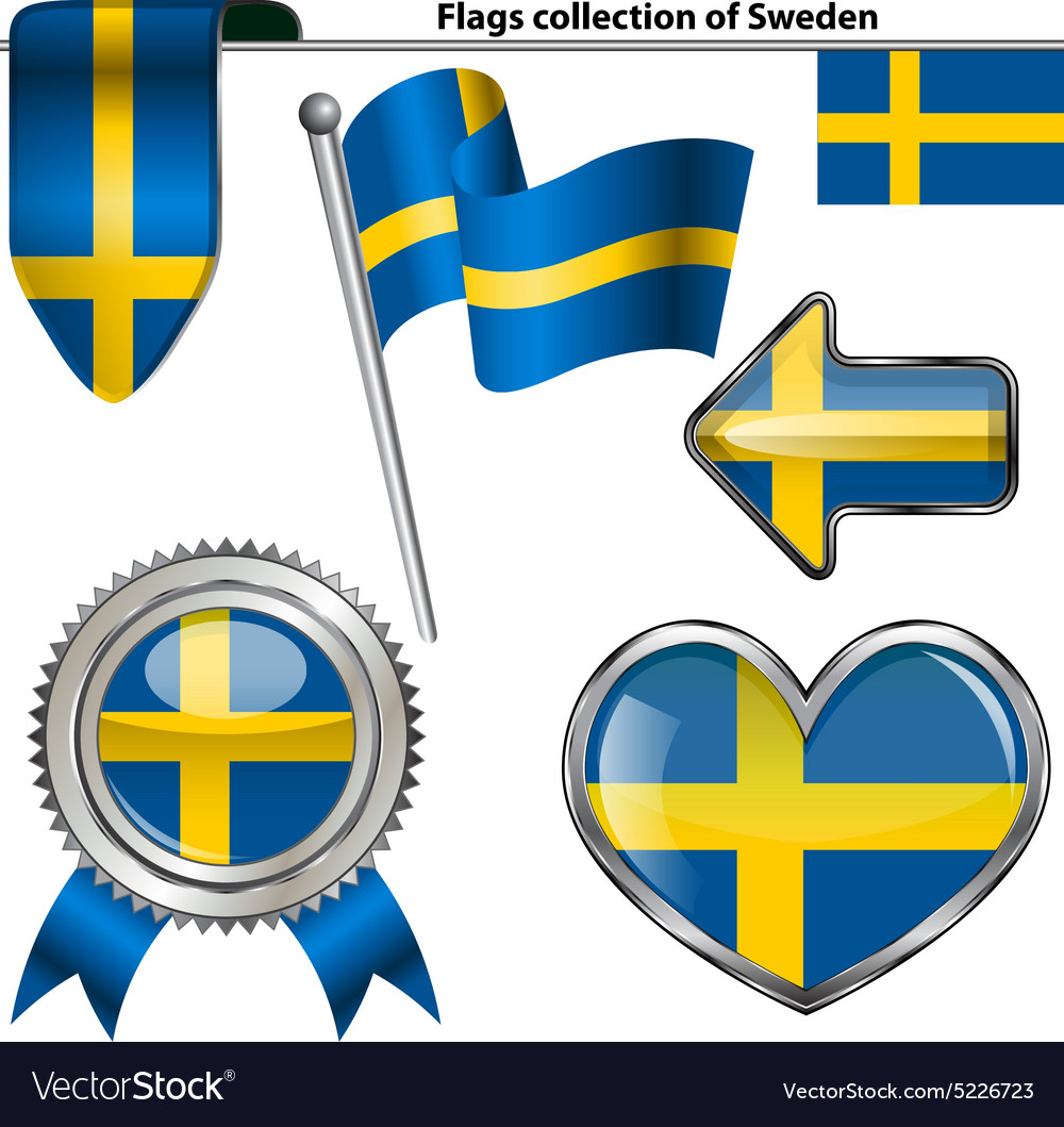 Glossy icons with swedish flag Royalty Free Vector Image