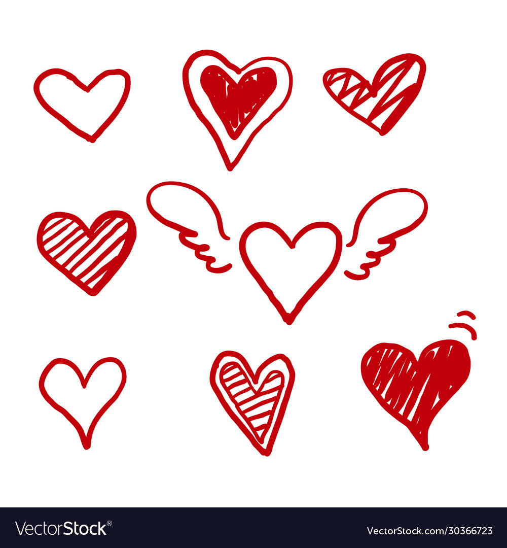 Hand drawn doodle hearts love heart Royalty Free Vector