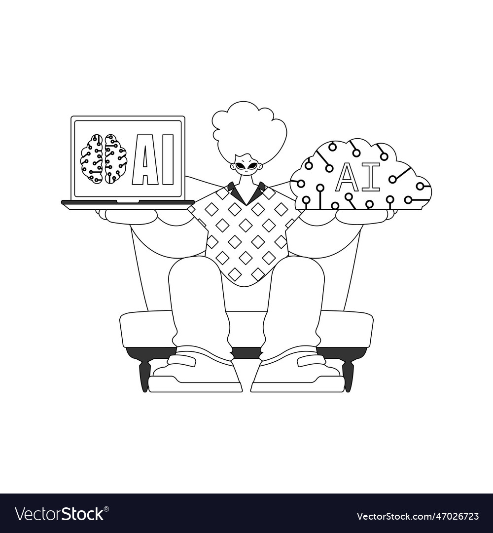 He has a linear ai model clasped in his grasp Vector Image
