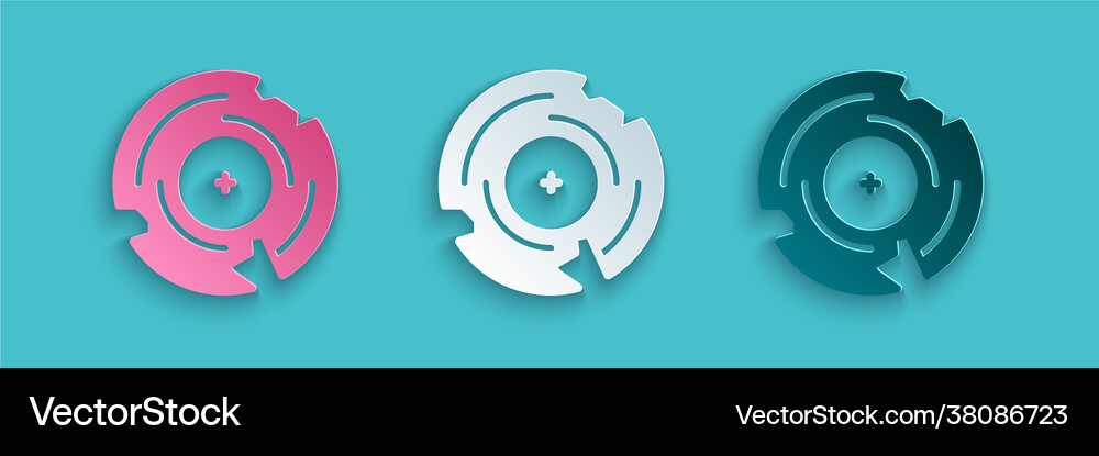 Paper cut vinyl disk icon isolated on blue Vector Image