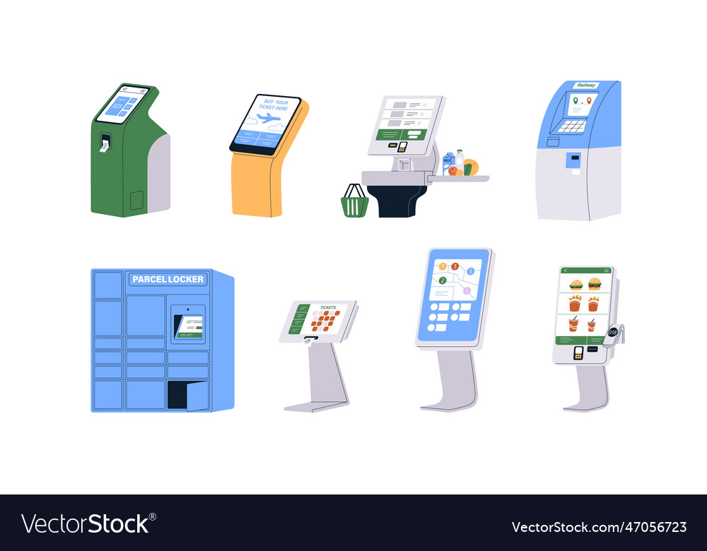 Self-service kiosks set electronic equipment Vector Image