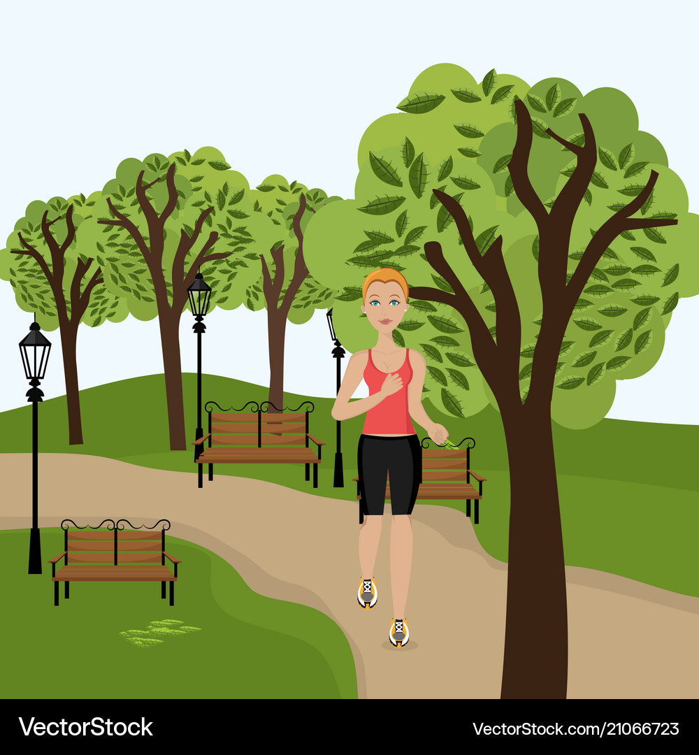 Woman running in landscape Royalty Free Vector Image