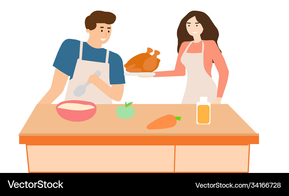 A married couple prepares dinner for whole Vector Image
