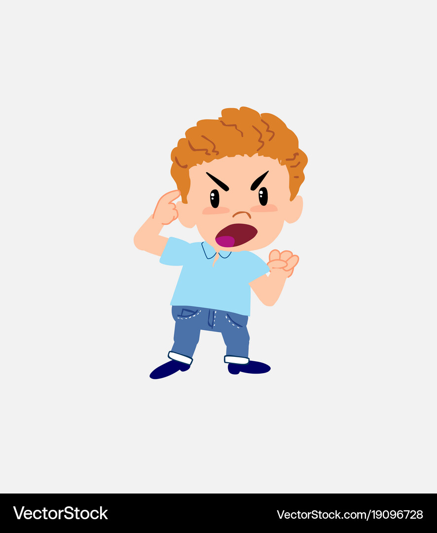 Blond boy in jeans screams angry aggressive Vector Image