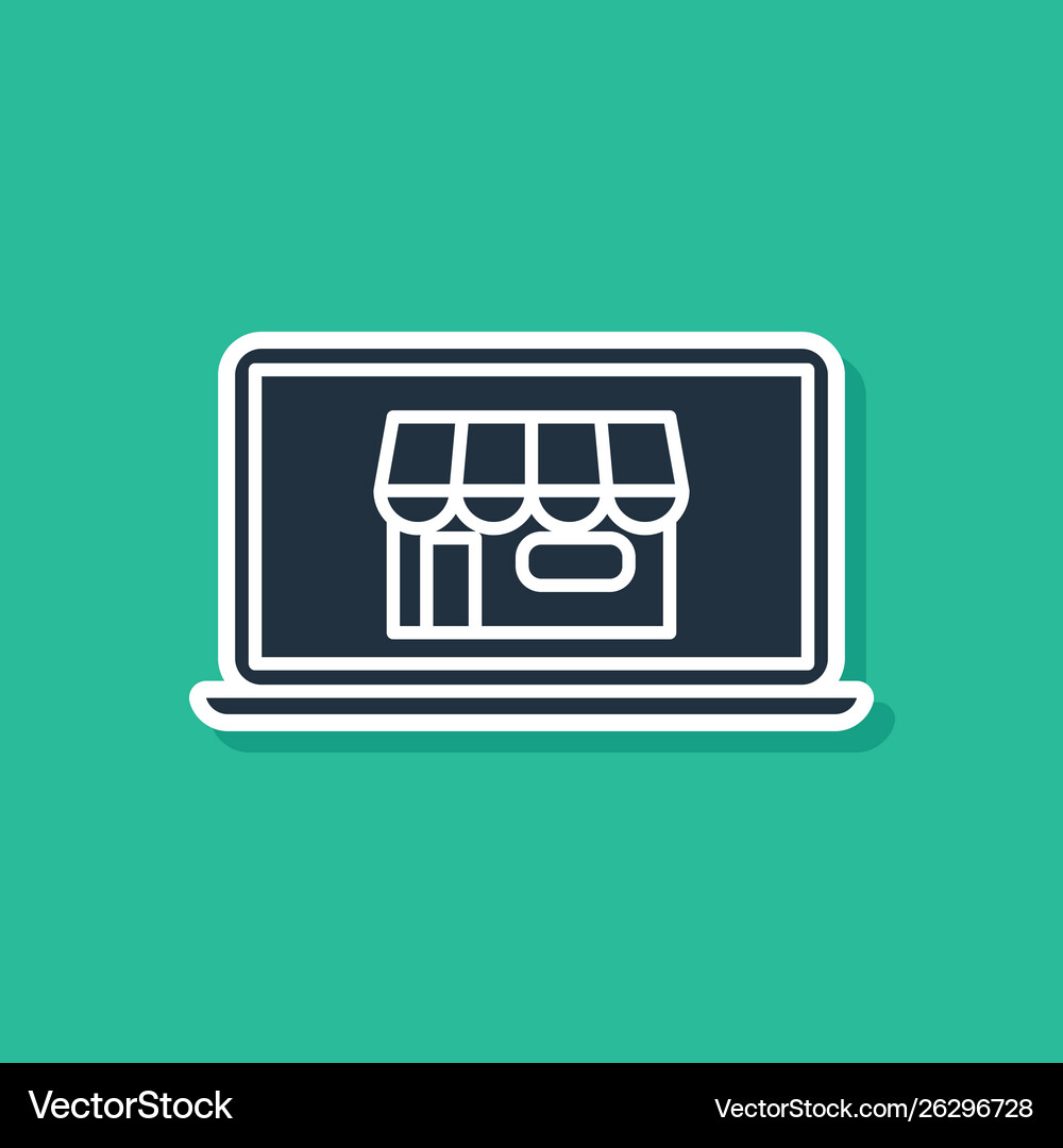 Blue shopping building on screen laptop icon Vector Image