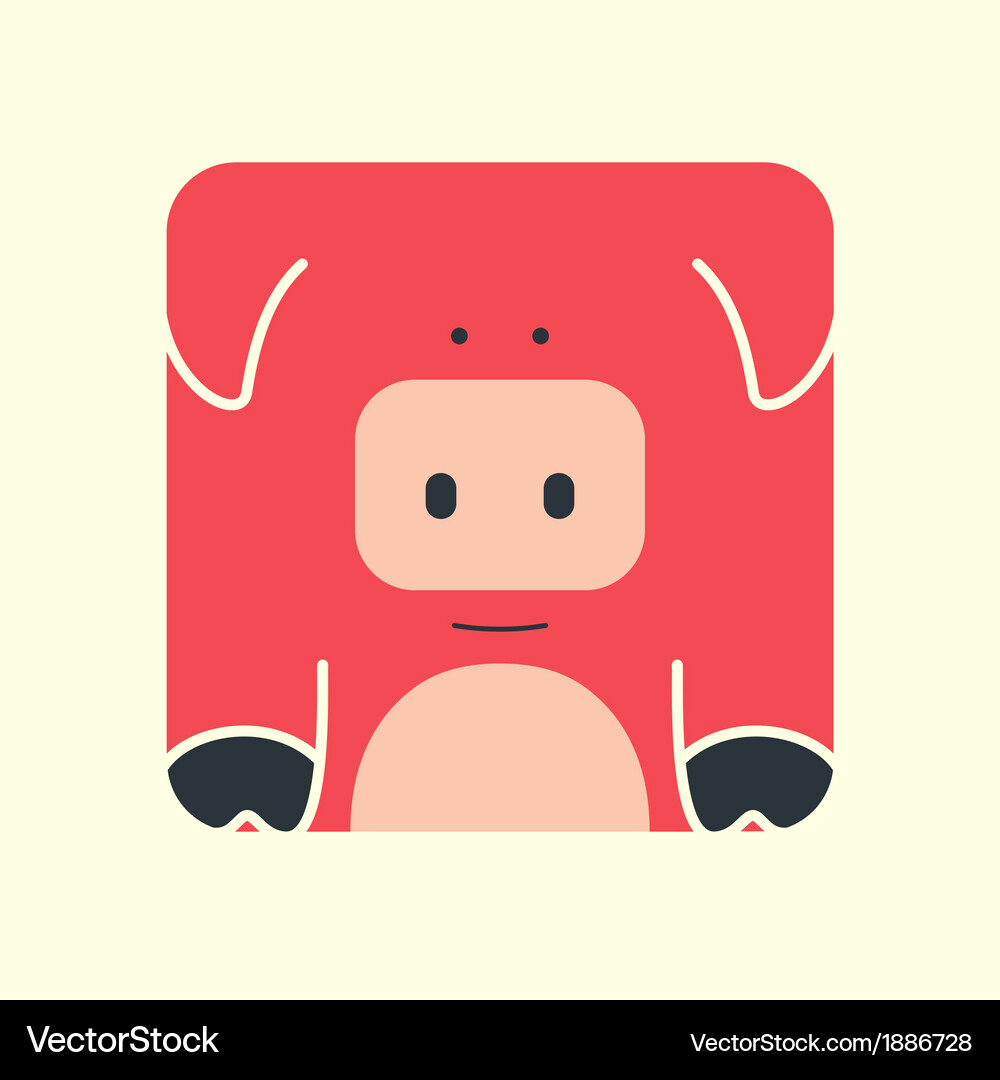 Flat square icon of a cute pig Royalty Free Vector Image