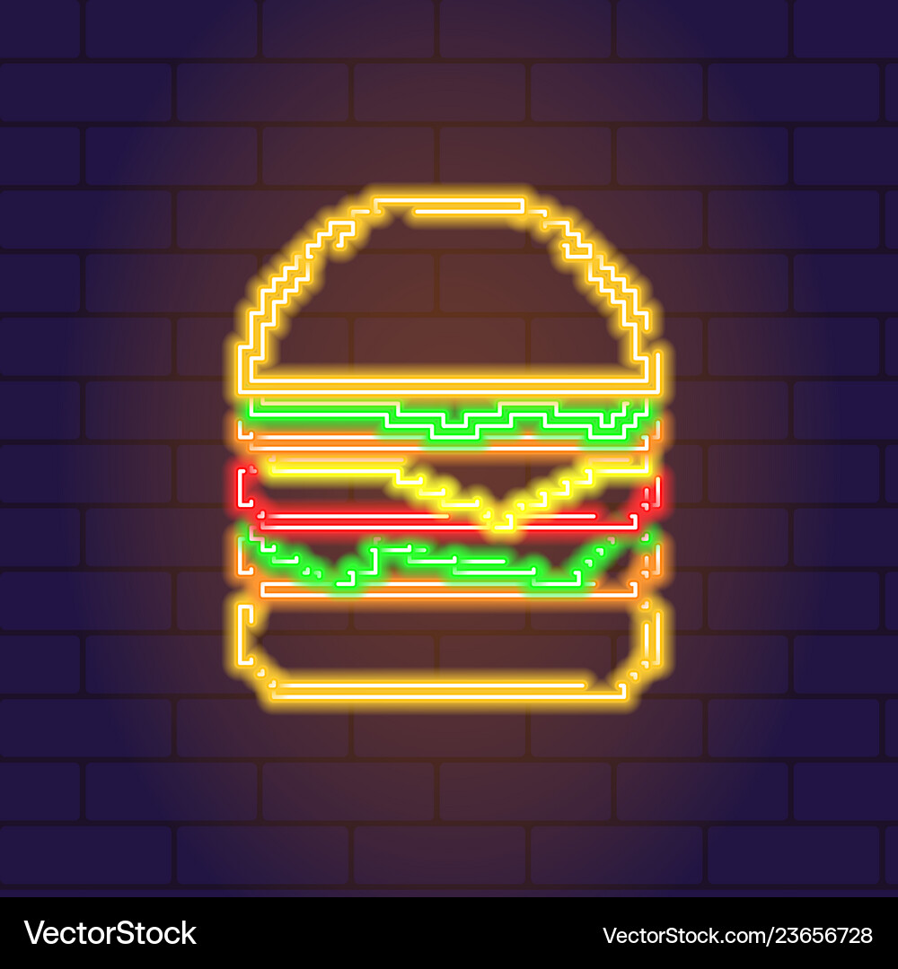 Neon light glowing icon of burger Royalty Free Vector Image