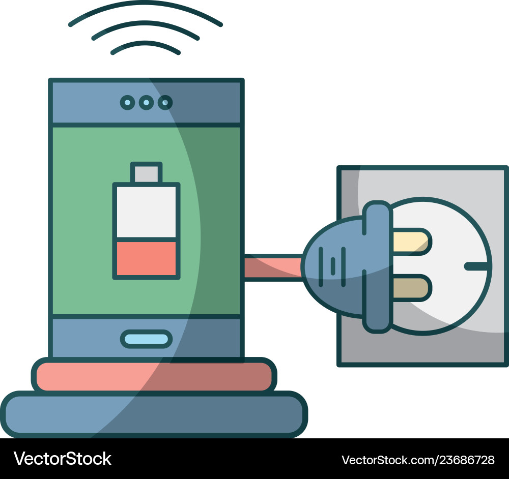 Smartphone recharging battery cartoon Royalty Free Vector