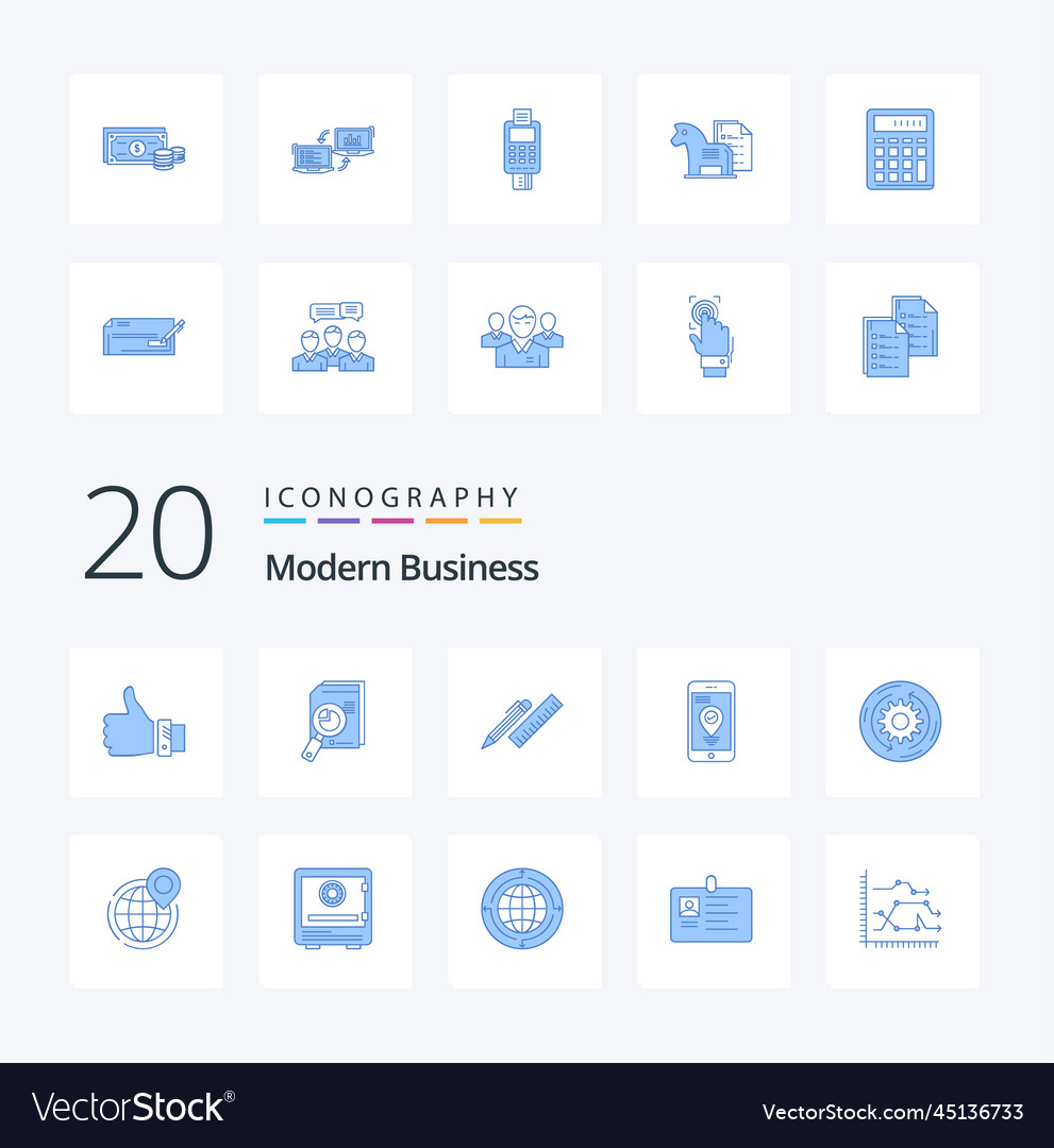20 modern business blue color icon pack like Vector Image