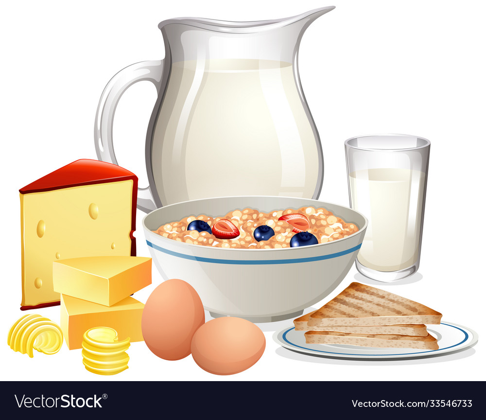 Breakfast cereal in bowl with jar milk Royalty Free Vector
