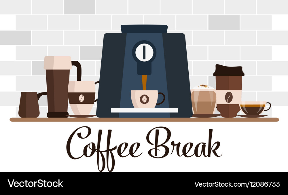 Coffee break flat design cup set machine Vector Image