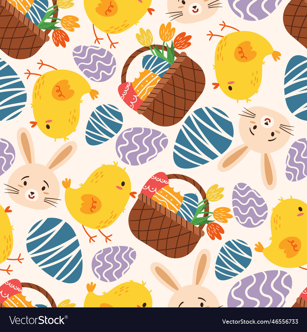 Cute seamless pattern featuring easter motifs such
