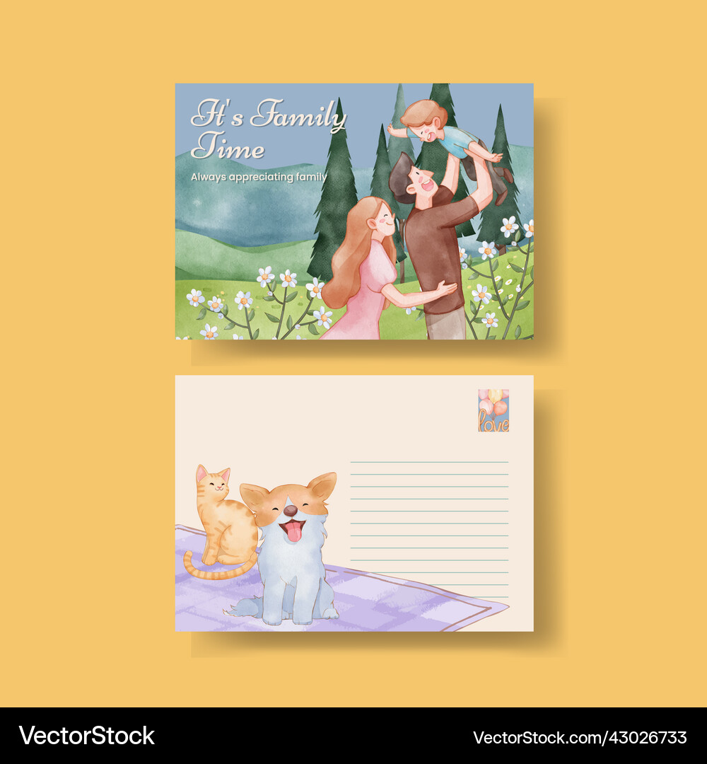 Postcard template with family fun day Royalty Free Vector