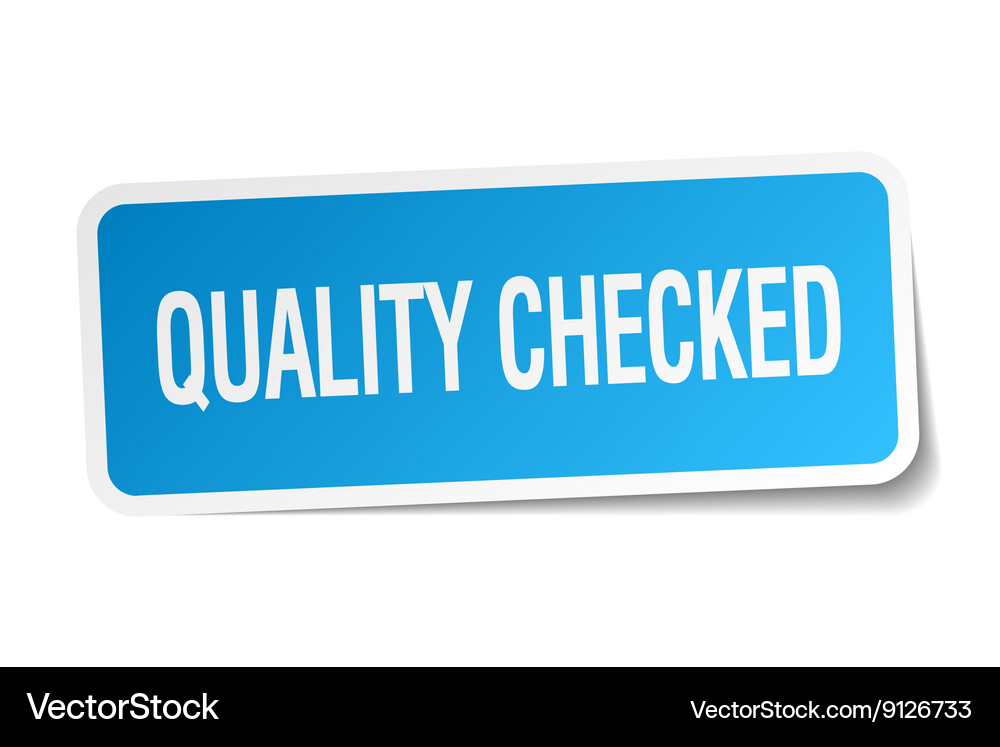 Quality checked blue square sticker isolated Vector Image