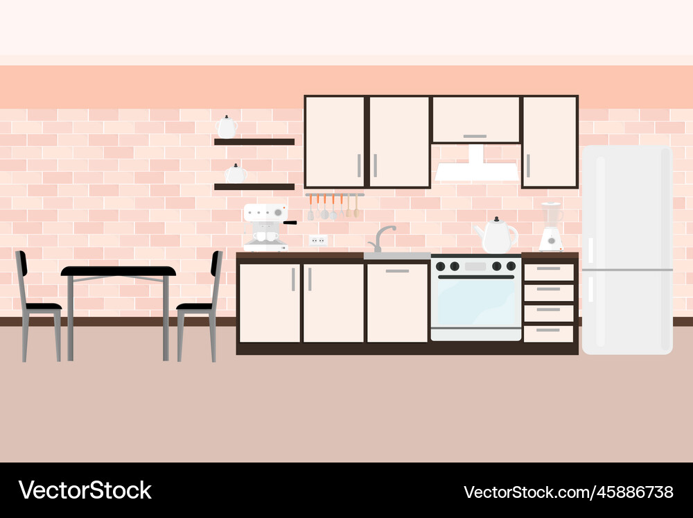 Beautiful kitchen with household appliances Vector Image