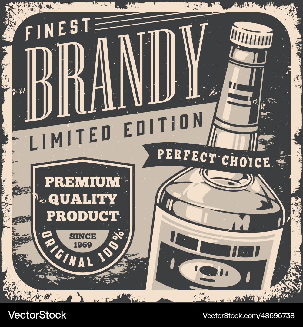 Brandy drink monochrome vintage poster Royalty Free Vector