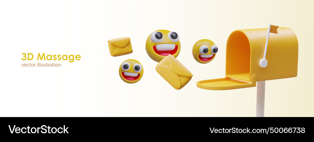Concept of 3d message open mailbox in yellow Vector Image