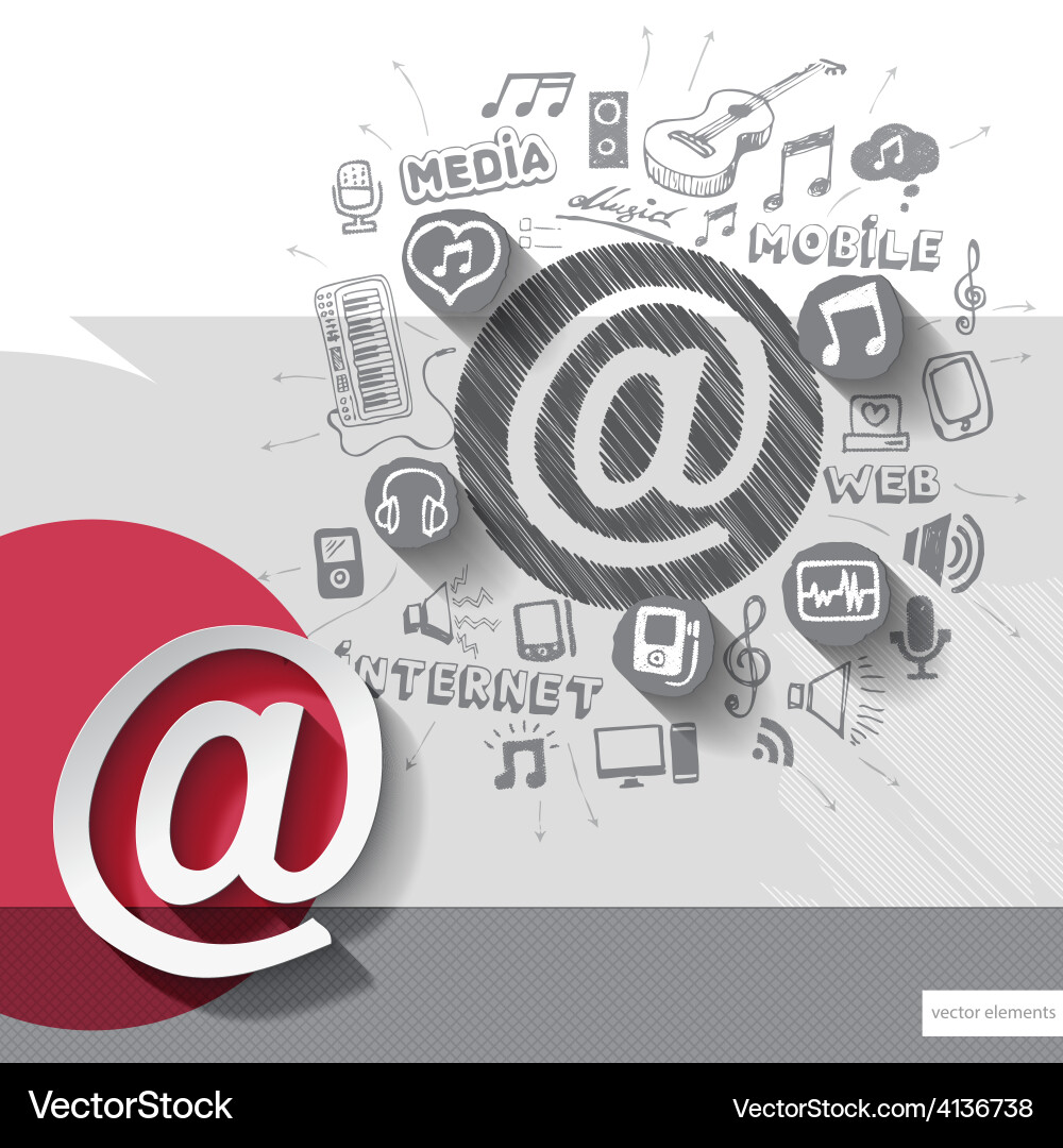 Hand drawn mail icons with icons background Vector Image