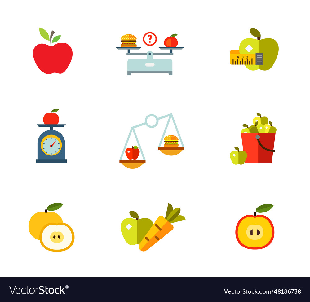 Healthy eating icon set Royalty Free Vector Image
