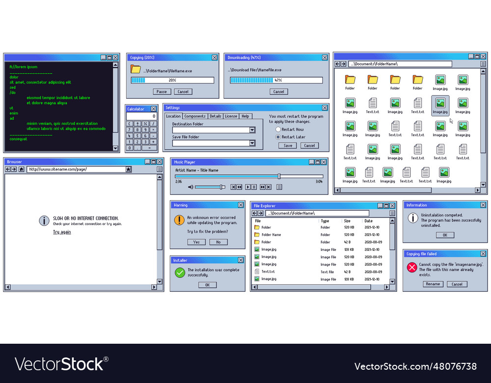 Retro user interface retro ui copying downloading Vector Image