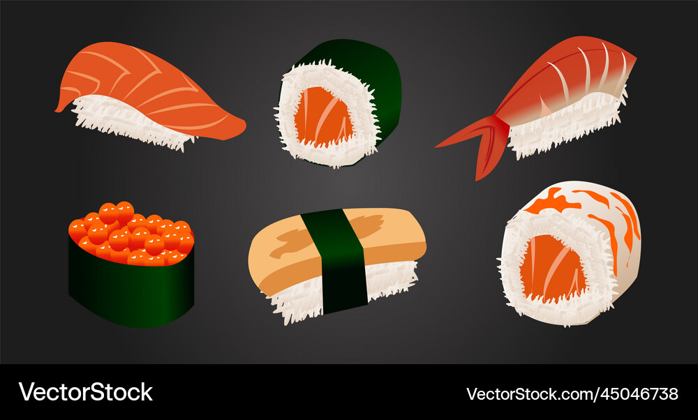 Set sushi delicious japan Royalty Free Vector Image
