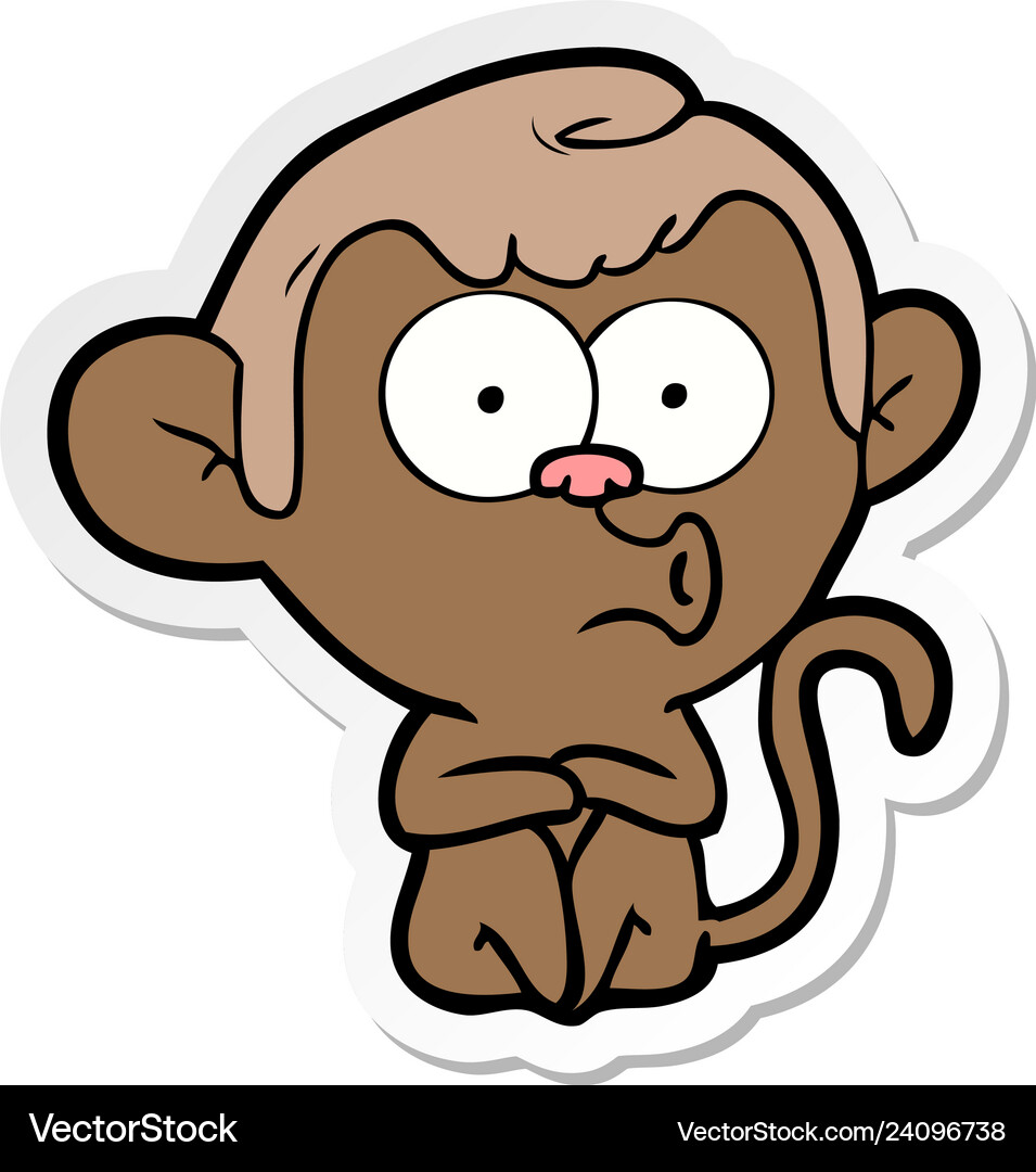 Sticker of a cartoon hooting monkey Royalty Free Vector