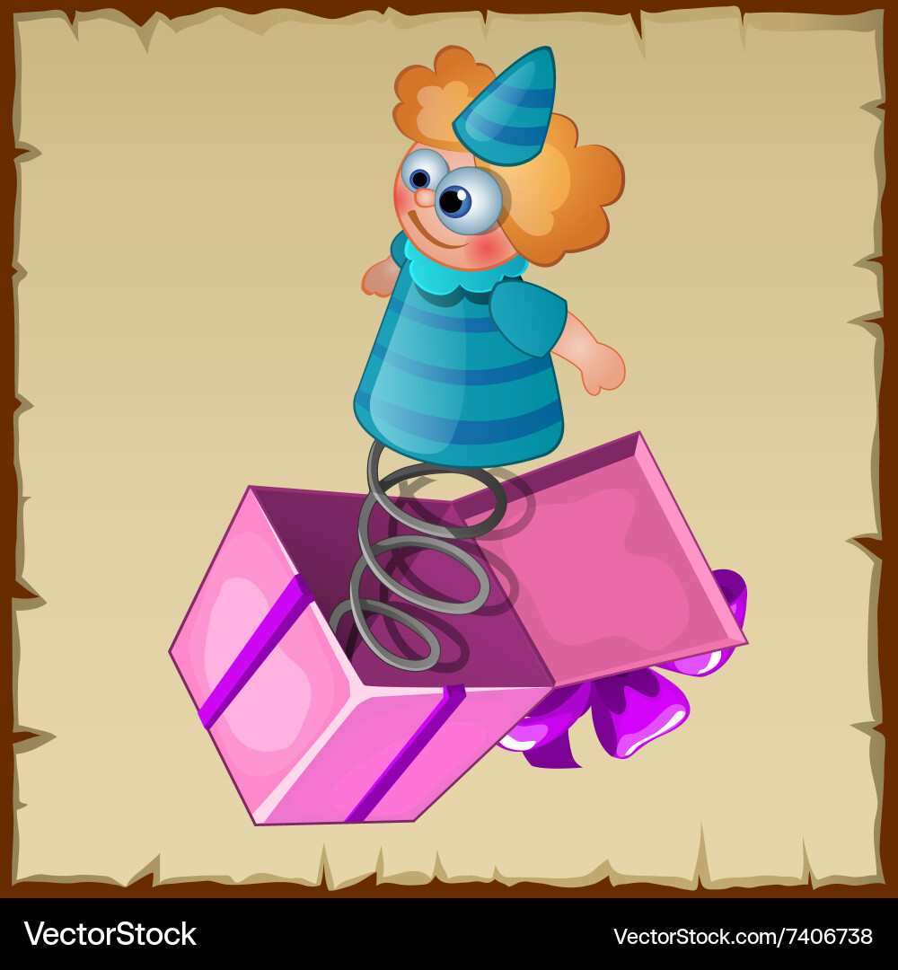 Toy clown on a spring jumping out box Royalty Free Vector