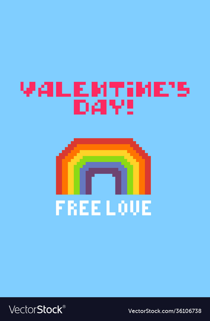 Valentines day greeting card with pixel rainbow Vector Image