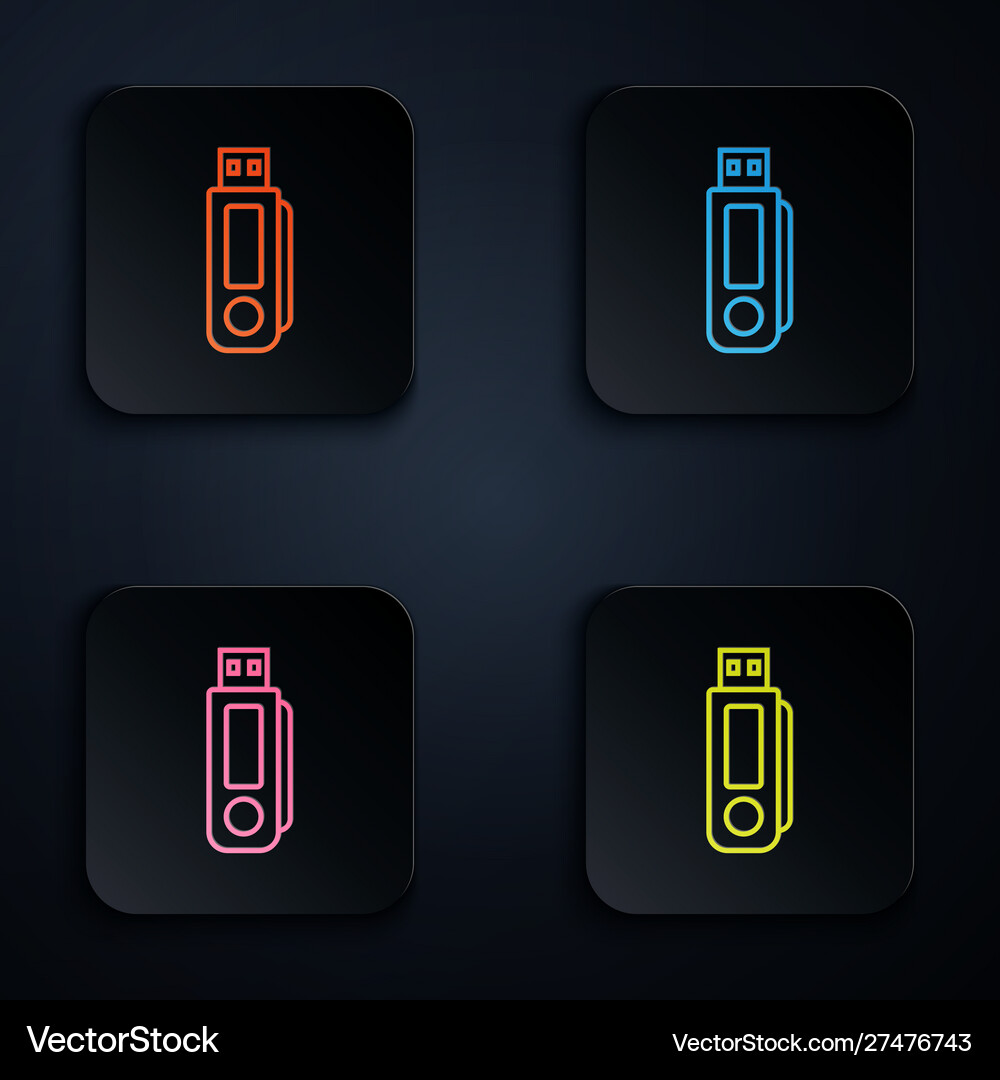 Color neon line usb flash drive icon on white Vector Image