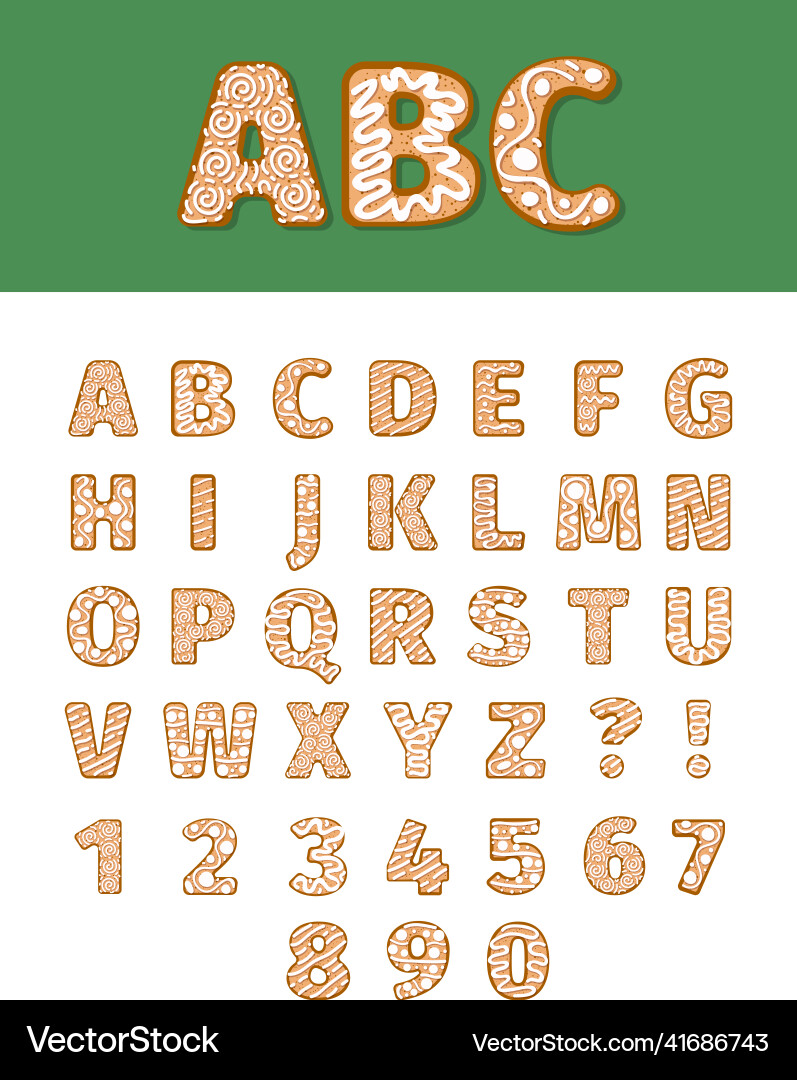 Gingerbread decorative letters xmas sweets Vector Image