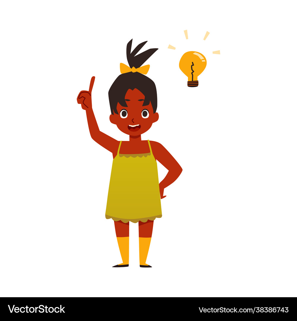 Happy thinking kid girl with light idea a flat Vector Image