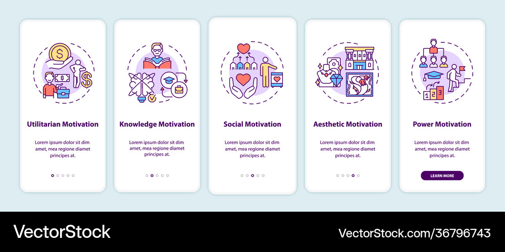 Motivational factors onboarding mobile app page Vector Image