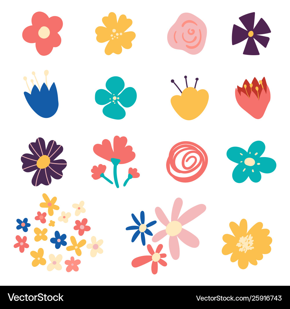 Set flowers and floral elements isolated Vector Image